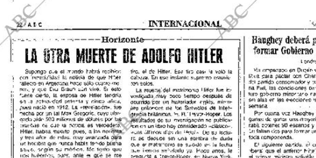 El anuncio de la muerte de Hitler en Argentina a los 97 años que ...